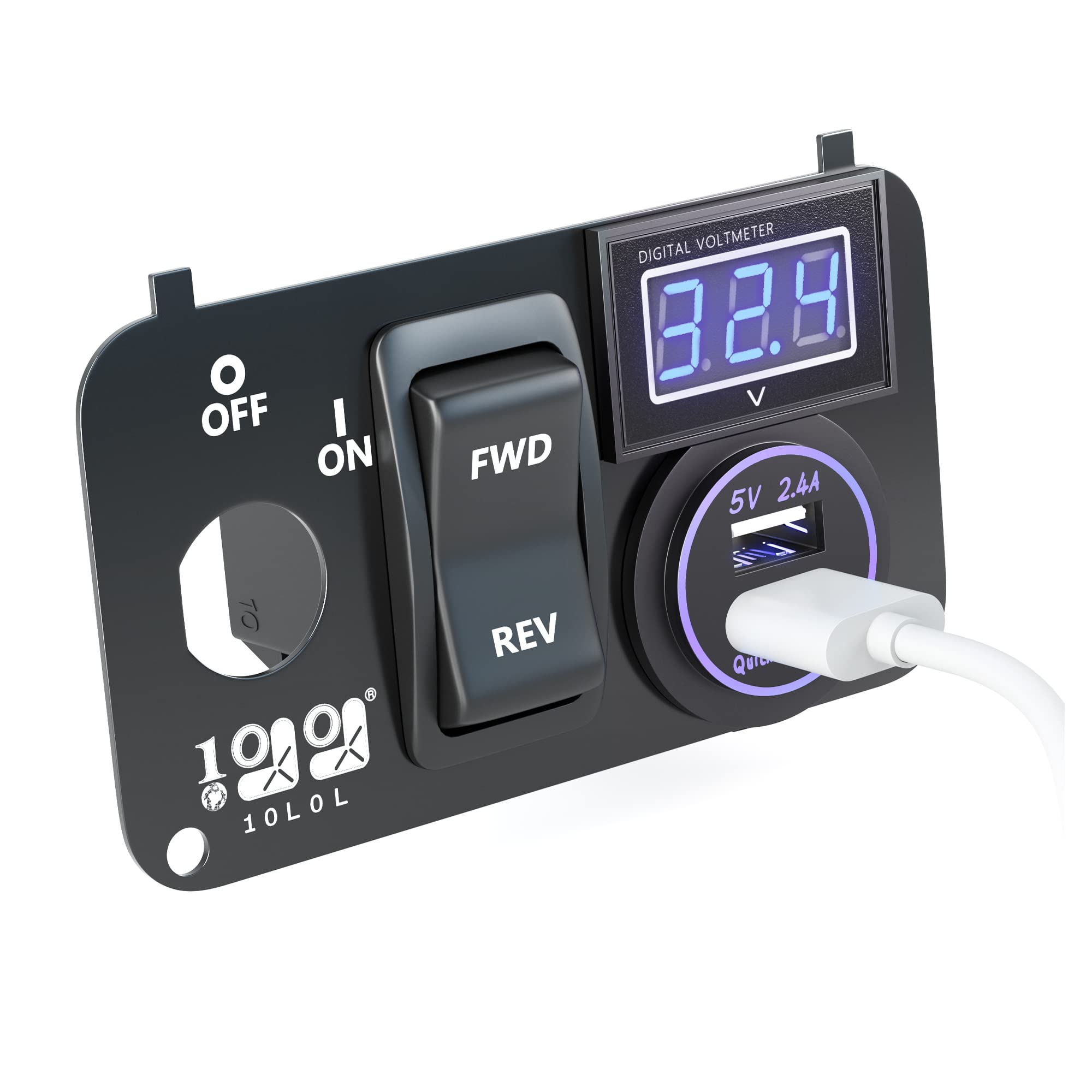 10L0L Golf Cart 3 in 1 Multifunctional Integrated Panel,12V 3.0 Fast Charge Dual USB Charger Socket & LED Digital Voltmeter & Forward Reverse Switch Button,Fit for EZGO TXT PDS Golf Models