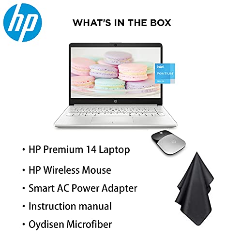 HP Premium Laptop, 14" HD Display, Intel Pentium Quad-Core Processor, 8GB RAM, 128GB SSD, Webcam, HDMI, Bluetooth, Wi-Fi, Windows 10 + One Year Office 365 Wireless Mouse Bundle