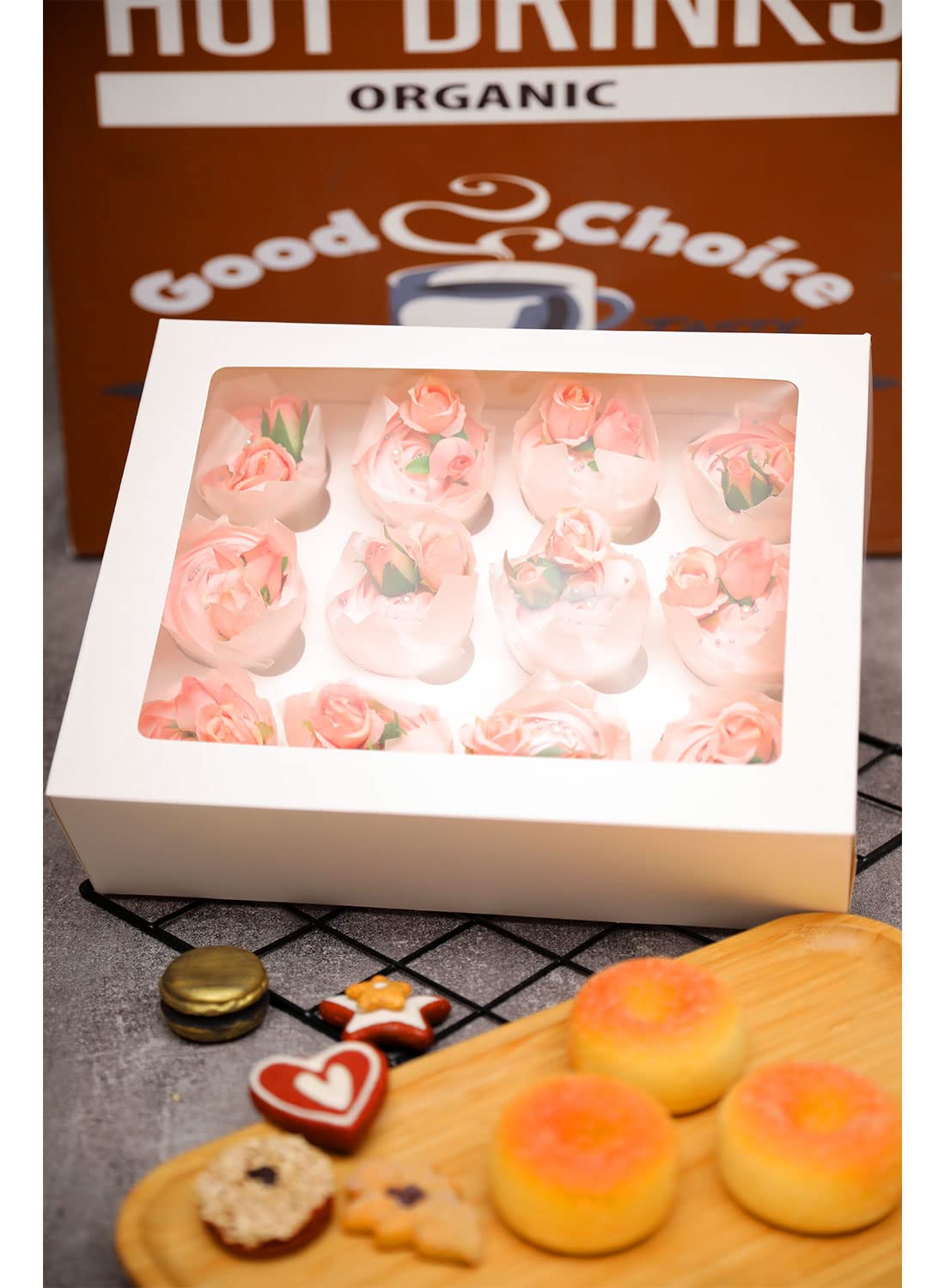 12 Cupcake Containers 12-Packs White Cupcake Box Cupcakes Carrier, 12 Cupcake Boxes with Window 13"x10"x3.5"(Auto-pop up)