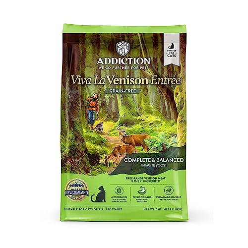 Addiction Viva Venison Cat Grain Free Dry Cat Food Novel High Protein Recipe Crafted in New Zealand 4lb