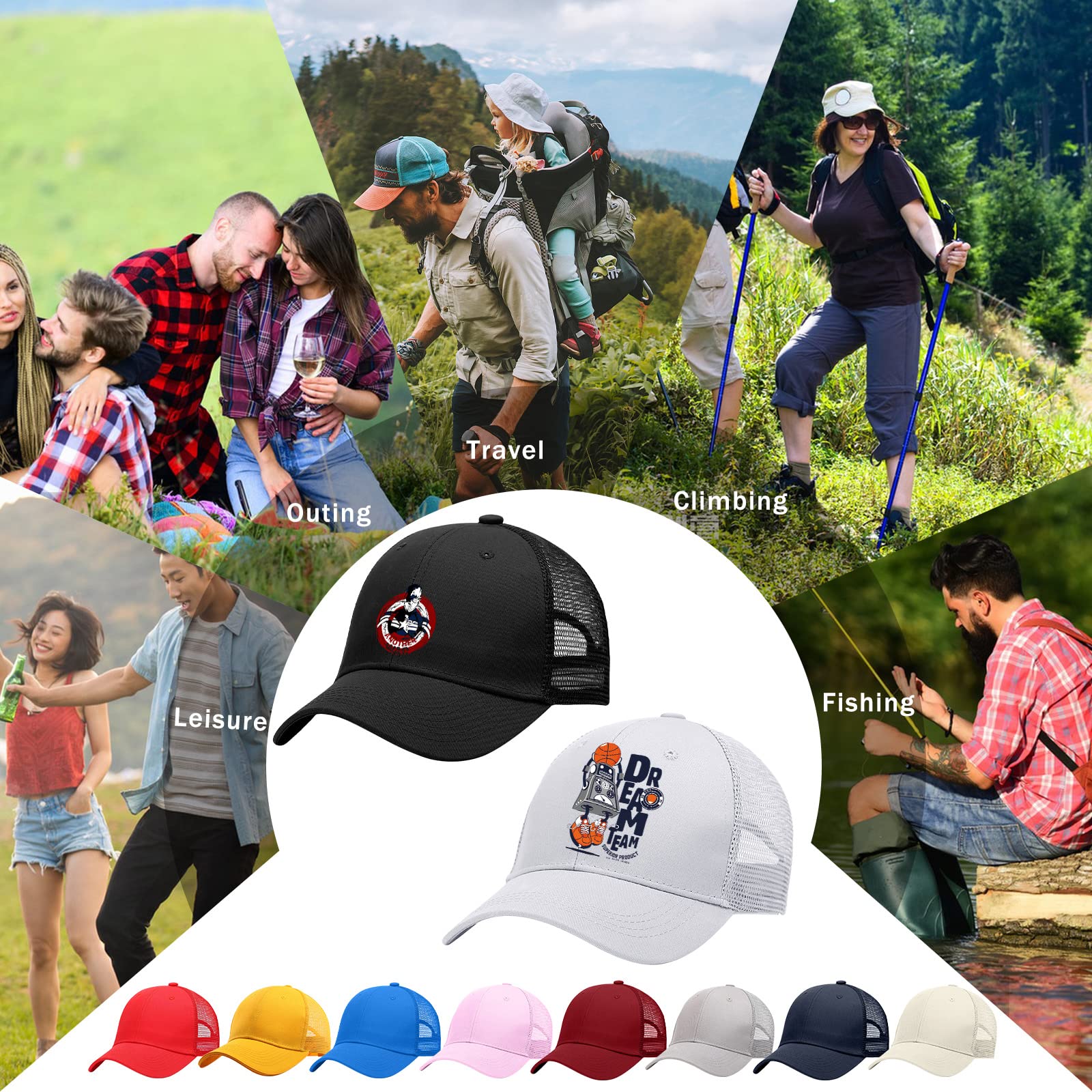 10 Pack Blank Baseball Cap Adjustable Mesh Snapback Trucker Hats Plain Sublimation Hats Sports Golf Sun Hats for Men Women (10 Pack-Black)