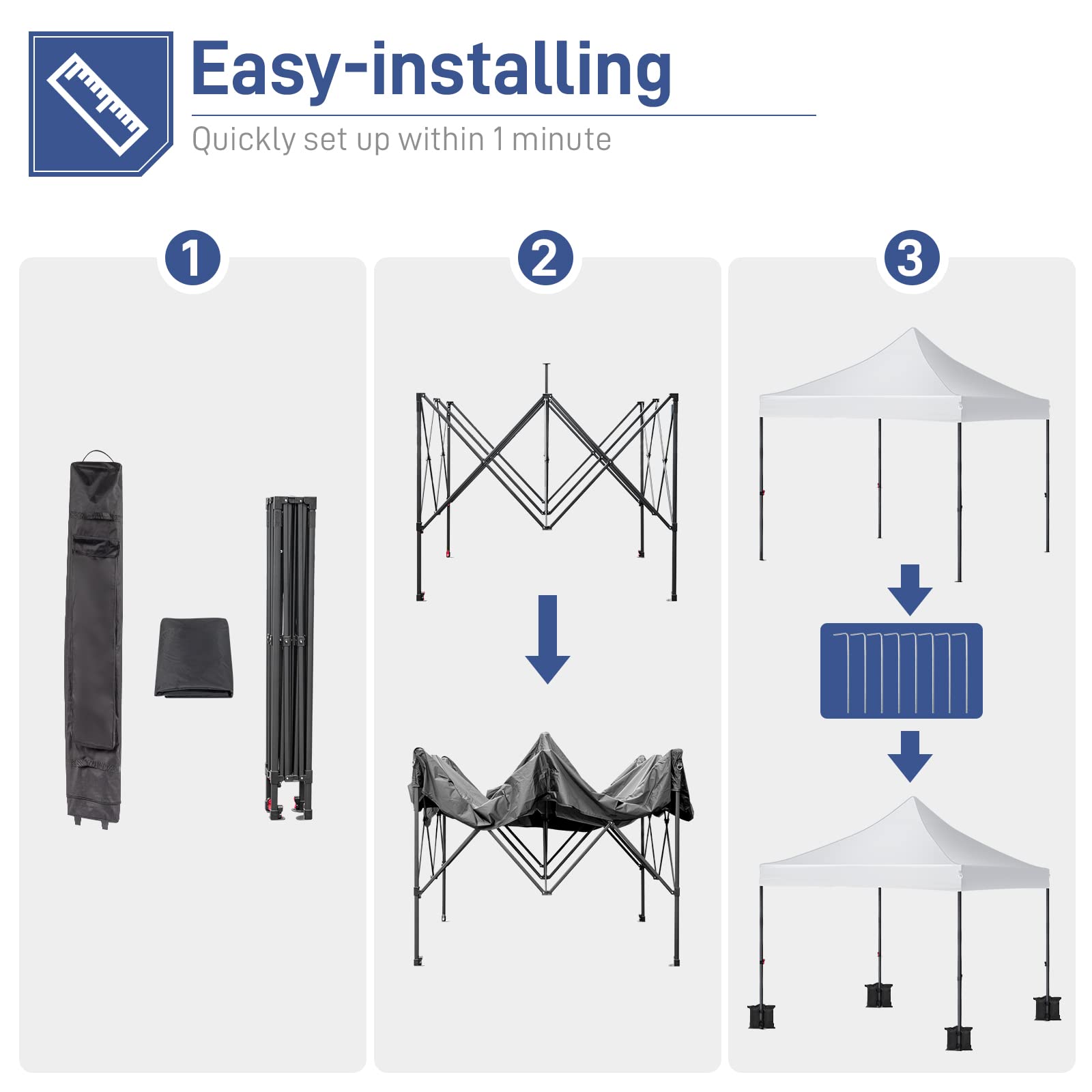 10x10 FT Pop Up Canopy Tent, Commercial Instant Heavy Duty Canopy, 500D Waterproof Adjustable Canopy with Wheeled Carry Bag, 4 Sandbags & 4 Stakes (White)