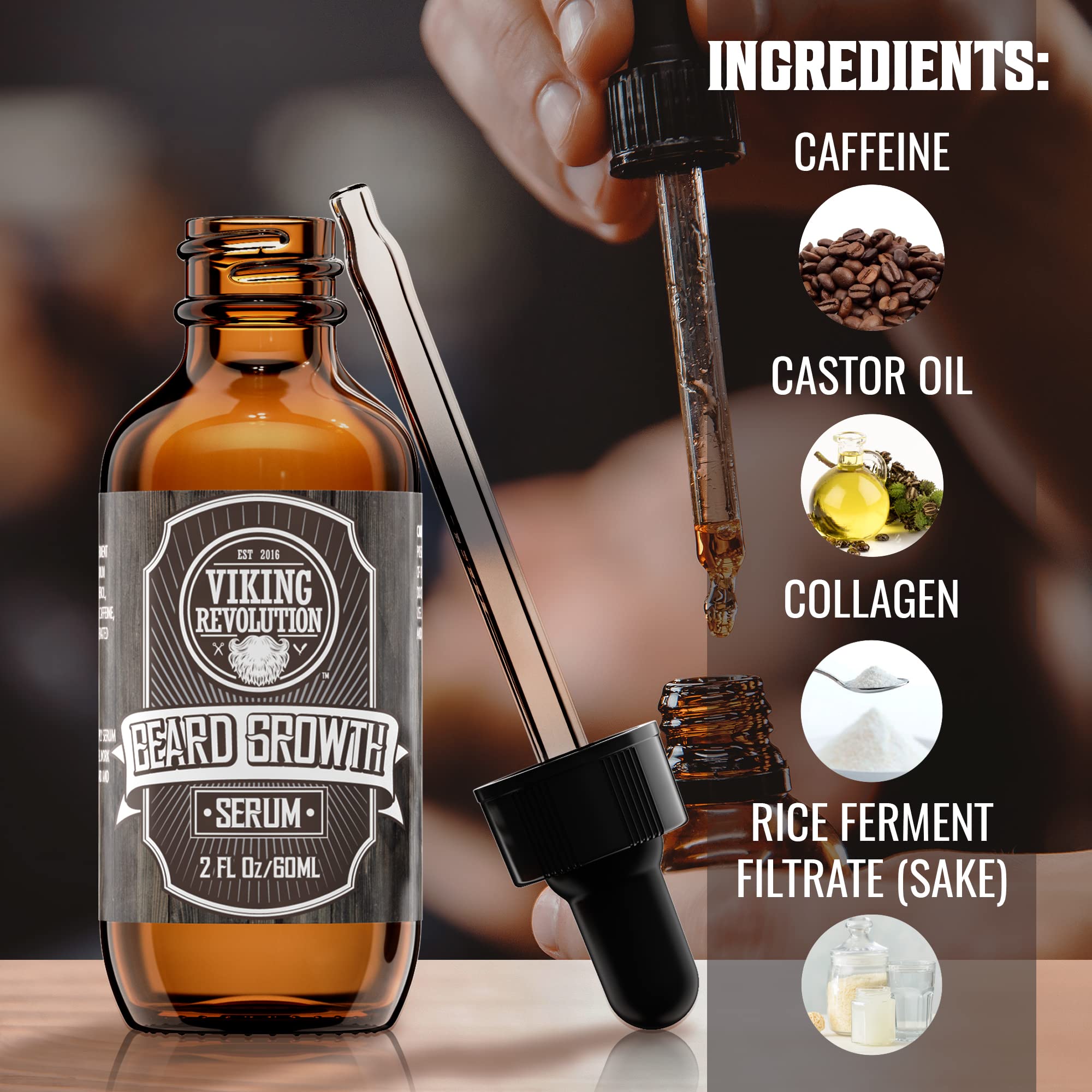 Beard Growth Kit - Oil, Balm, Serum, Derma Roller & Wooden Comb for Beard & Mustache Growth