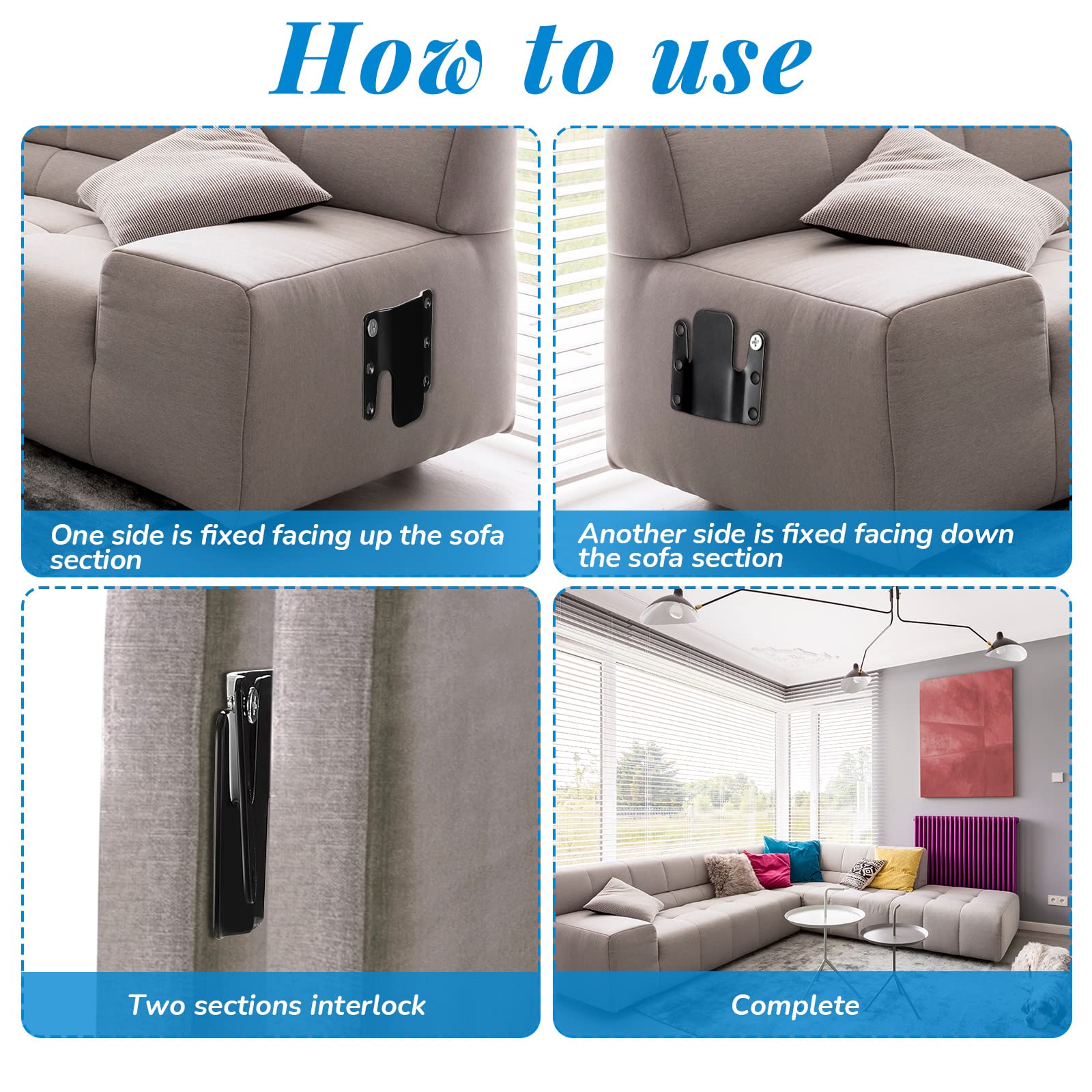 12 Pieces Universal Sectional Sofa Interlocking Metal Couch Connectors Furniture Sectional Connectors Sectional Couch Clips Sofa Replacement Parts Sofa Connector Bracket with 72 Pieces Screws
