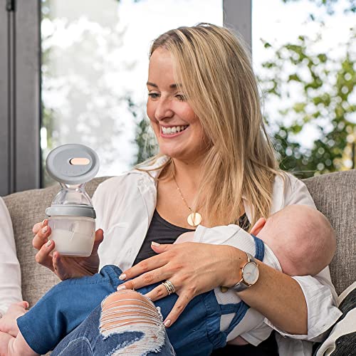 haakaa Gen.3 Manual Breast Pump with Silicone Lid Multifuctional Silicone Breast Pump Breast Milk Collector Breast Milk Catcher Breast Milk Saver Breastfeeding Essentials, BPA Free (5.4oz/160ml, Grey)