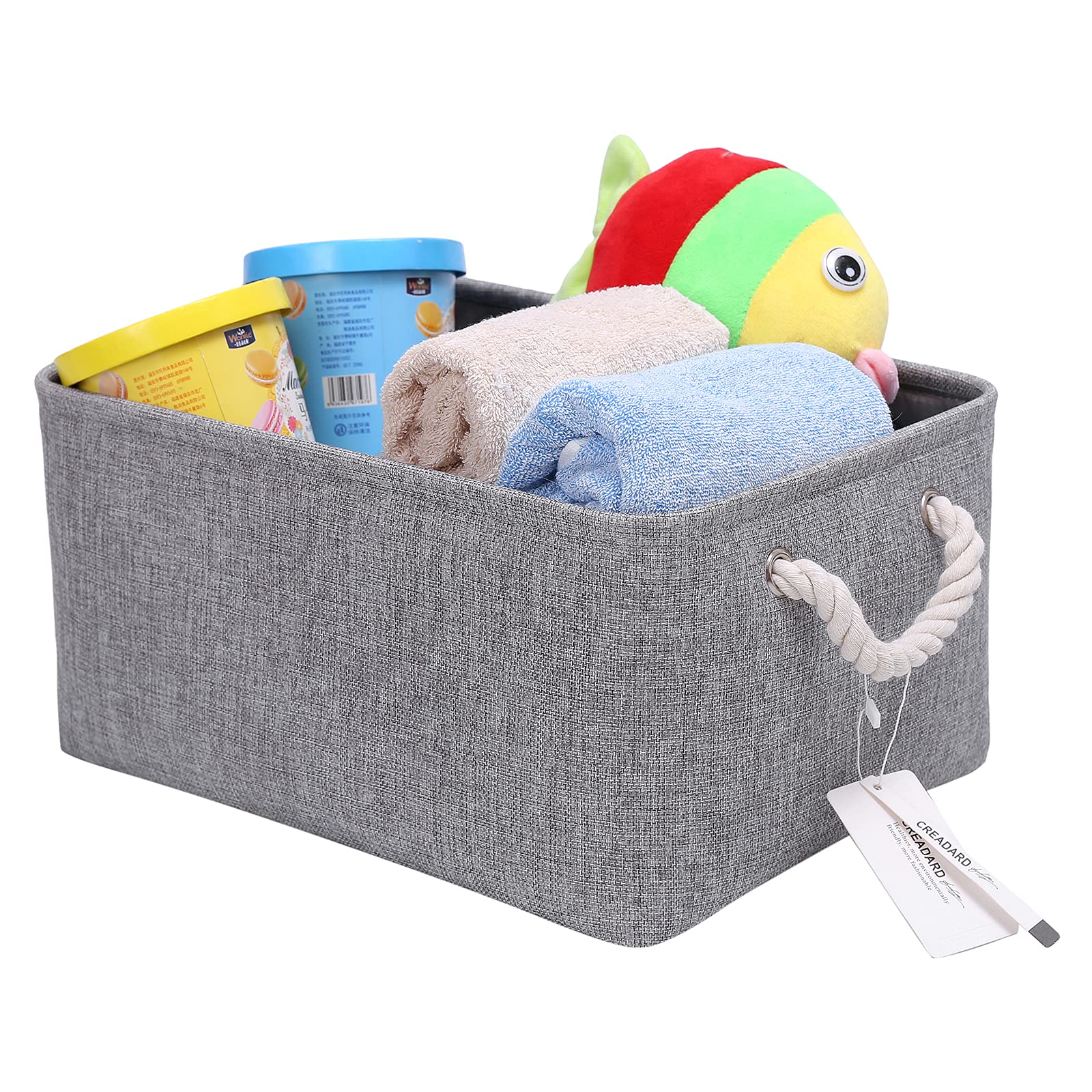 Fabric Storage Basket, Foldable Linen Storage Box for Nursery and Home, Collapsible Canvas Shelf Basket for Wardrobe or Bedroom, Grey