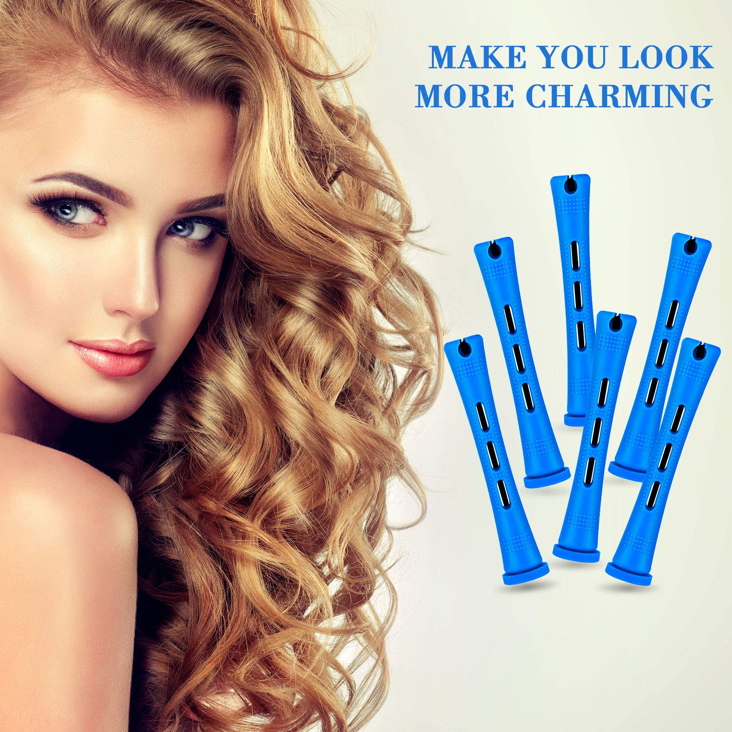 48 Pieces Hair Perm Rods Short Cold Wave Rods Plastic Perming Irons Hair Curling Rollers Curlers with Steel Pintail Comb Rat Tail Comb for Hairdressing Styling Supplies(0.35 Inch,Blue and Dark Blue)