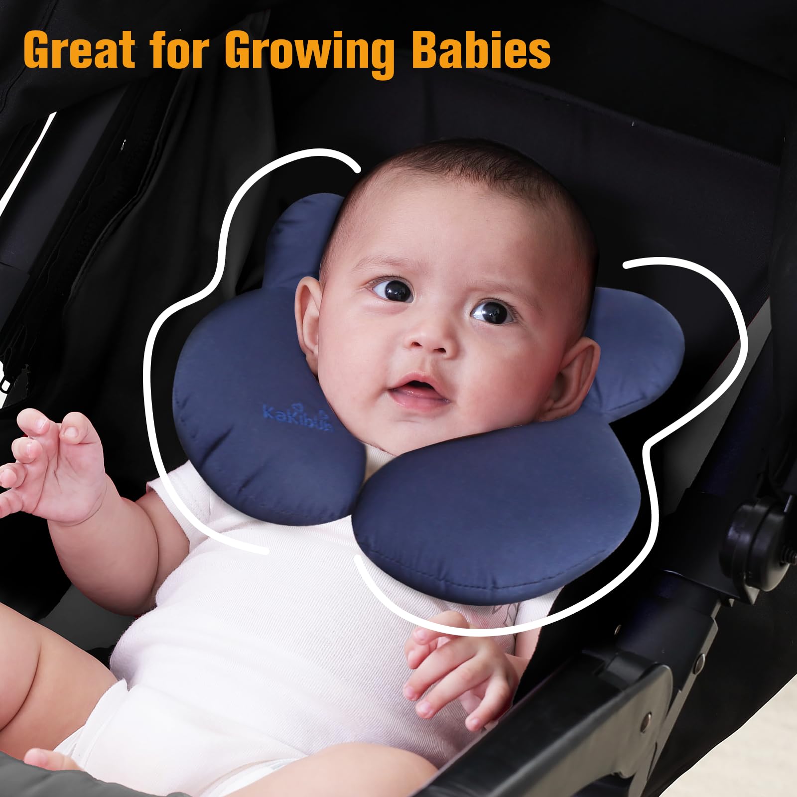 KAKIBLIN Baby Travel Pillow, Infant Head and Neck Support Pillow for Car Seat, Pushchair, for 0-1 Years Old Baby (Blue)