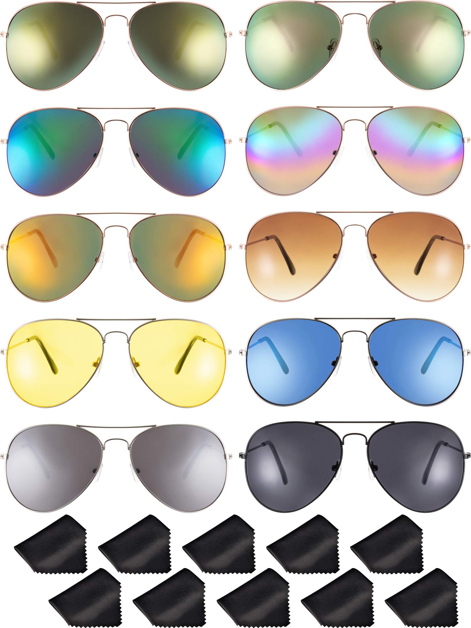 10 Pieces Classic Mirrored Flat Lens Sunglasses Lens Metal Frame Sunglasses for Men Women