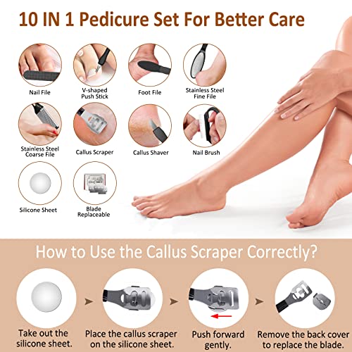 Electric Foot Callus Remover Kit, Banral 10 in1 Rechargeable Pedicure Tools Foot Care Feet File with 3 Roller Heads,2 Speed,Battery Display for Remove Cracked Heels Calluses and Dead Skin