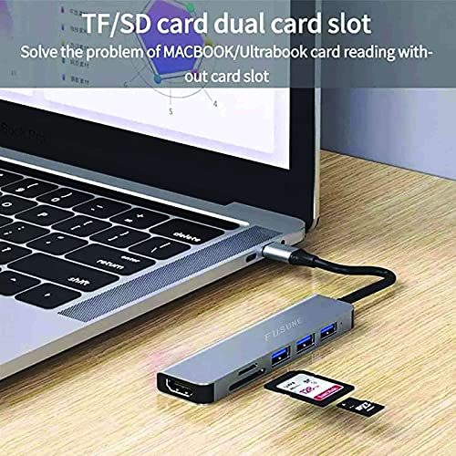 USBC HUB to 4K HDMI Adapter USB Type C Dock with 4K HDTV Output FUSUNE USB C HUB Docking Station with USB3.0 X 1 2.0 X 2 Port SD/TF Reader Slot for Samsung MacBook iPad pro Chromebook HP XPS ipad 4k