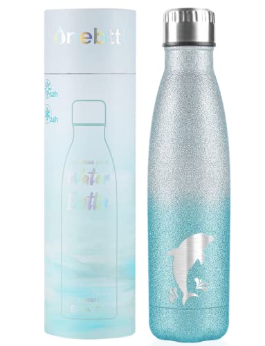 Onebttl Dolphin Gifts for Women, Dolphin Gifts For Christmas, Stainless Steel Glitter Bottle 17oz, Silver-Blue