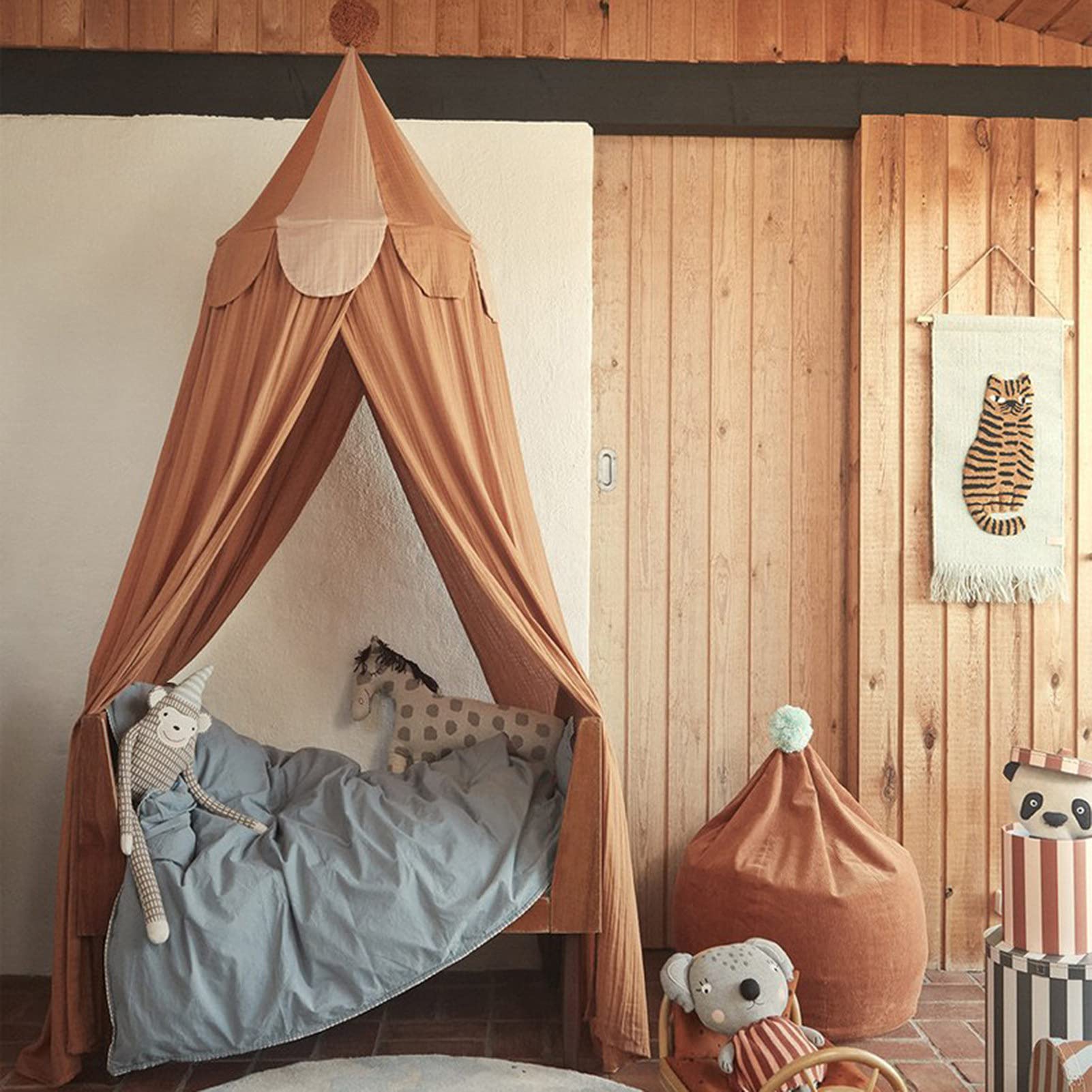 HEVIRGO Bed Canopy Mosquito Net, Hanging Travel Netting Curtains, Play Tent Bedding, Mosquito Net Dome Shaped Nordic Style Chiffon Fancy Baby Bedding for Kindergarten - Brown
