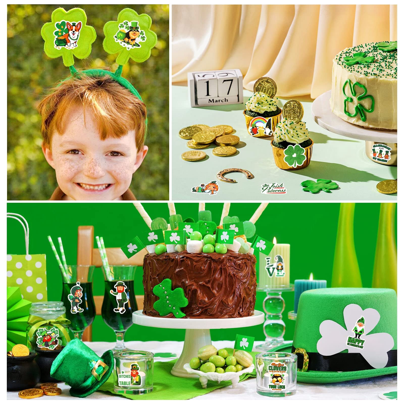 100 Pieces St. Patrick's Day Stickers Shamrock Clover Stickers Lucky St Patricks Day Stickers for Laptop Water Bottle Gifts Cards Envelopes Scrapbooking