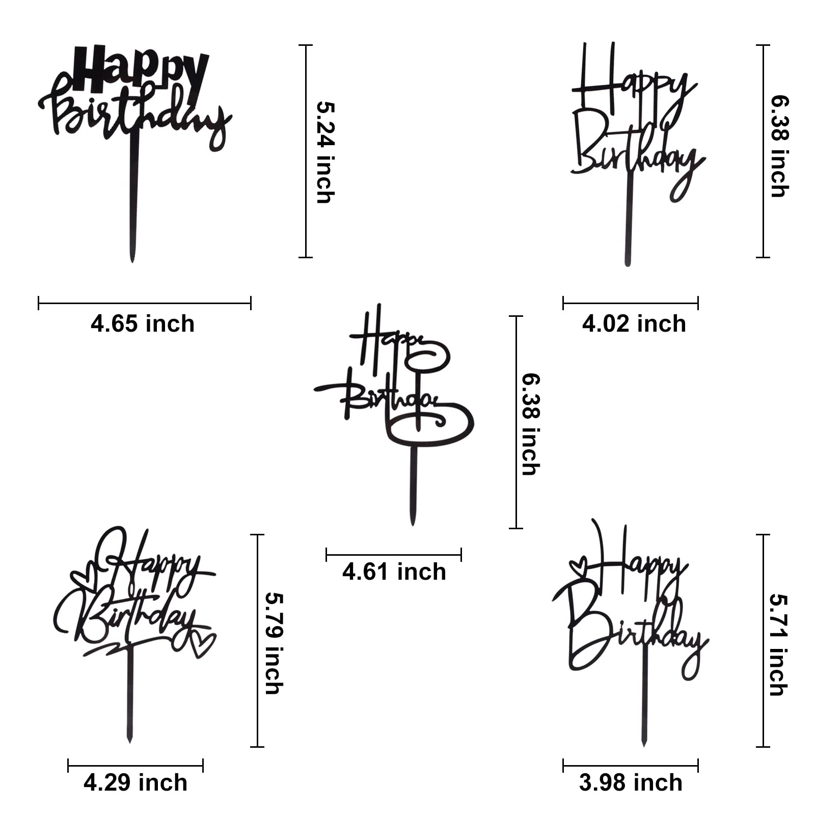 10-Pack Happy Birthday Cake Toppers,Acrylic Cake Toppers/Cupcake Toppers for Birthday Cake Supplies Decorations(Black)…