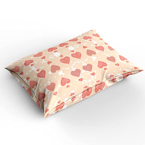 3 Pieces Bedding Set Twin Size, Red Love Heart Soft Durable Duvet Cover Set Comforter Cover Set with Zipper Closure All-Season Breathable Bedding Set Romantic White Geometric Red Striped Beige