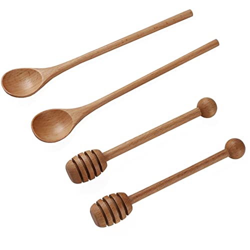 2pcs 6inch Honey Dipper Stick,2pcs 7.87inch Long Handle Coffee Stirring Spoons,Beech Wooden Honey Jar Spoons Stirrer,Dessert Iced Tea Cocktail Mixing Spoons for Home Kitchen,Wedding Party Favors