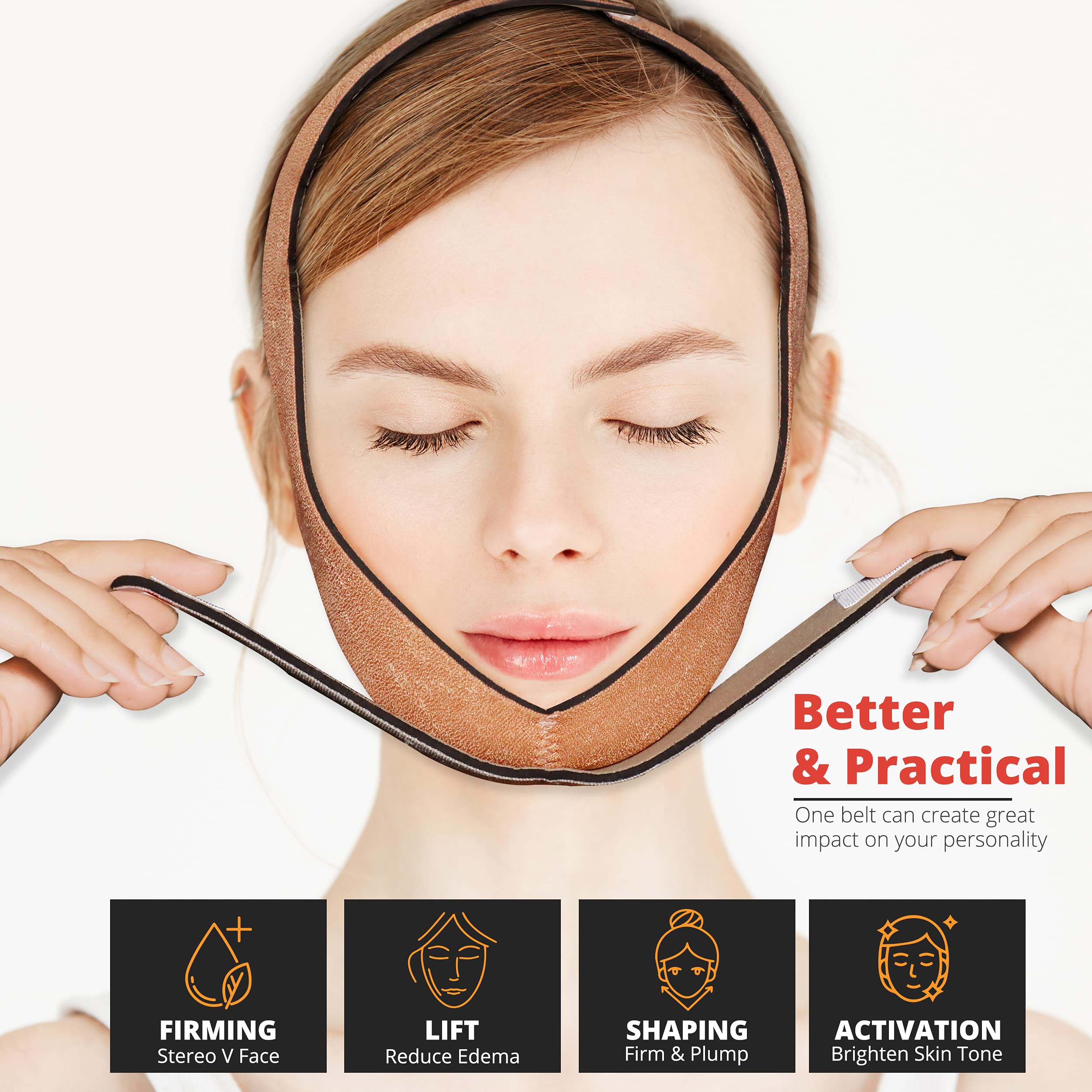 Face Slimming Strap Reusable Double Chin Reducer Adjustable Antiaging Face Lift Extra Grip Anti-wrinkle Face Slimmer V Line Face Lifting Mask Chin Strap - Orange