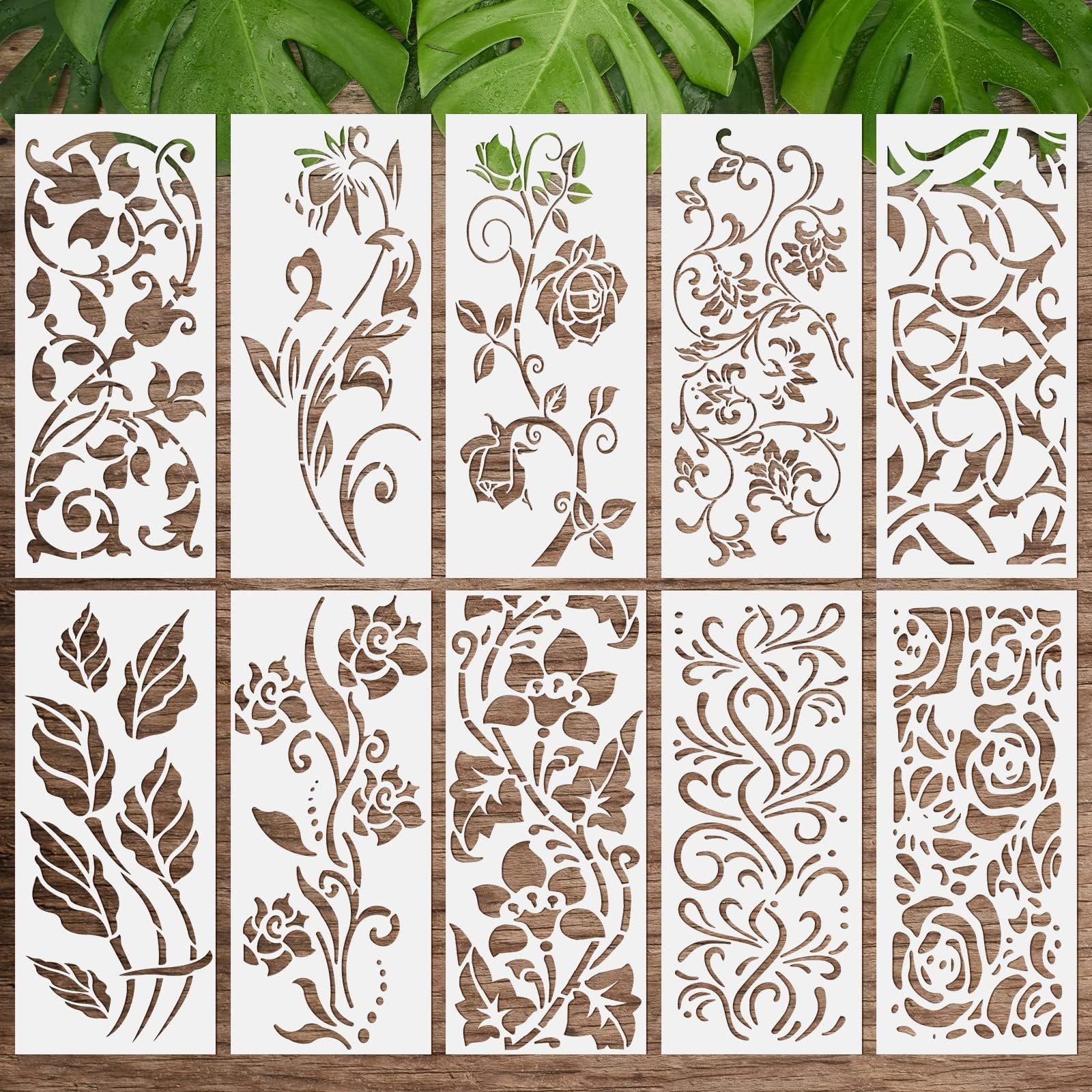 10 Pieces Leaf Painting Stencils Leaf Wall Stencil Botanical Leaves Reusable DIY Crafts Drawing Templates Stencils for Painting on Wood Wall Canvas Card Home Decor