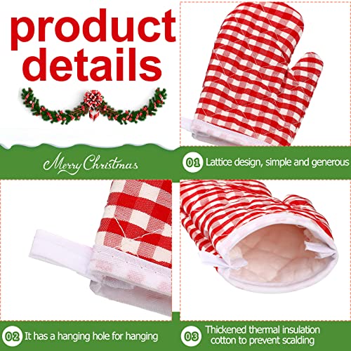 12 Pcs Kids Oven Mitts Children Heat Resistant Kitchen Mitts Checkered Kitchen Oven Gloves Kids Kitchen Mittens for Safe Cooking Baking Microwave Child Play BBQ Grilling, Age 2-10 (Red, Pink, Blue)
