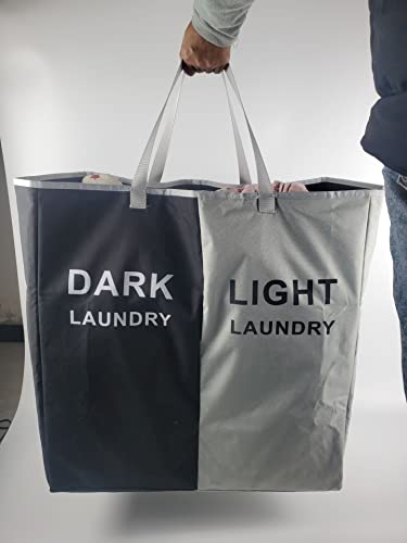 130l Laundry Basket Clothes Hamper Organizer Sorter Foldable Dark & Light Storage Basket Waterproof Durable (26x 16x 24") Washing Dirty Cloth Bag for Bathroom Bedroom Garage (2 Sections)