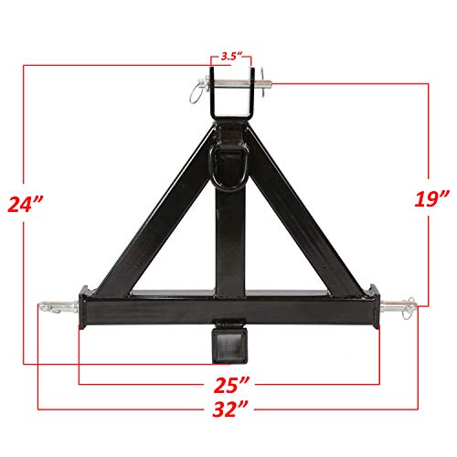 3 Point 2" Receiver Trailer Hitch Category 1Tractor Tow Drawbar Pull Black Heavy Duty