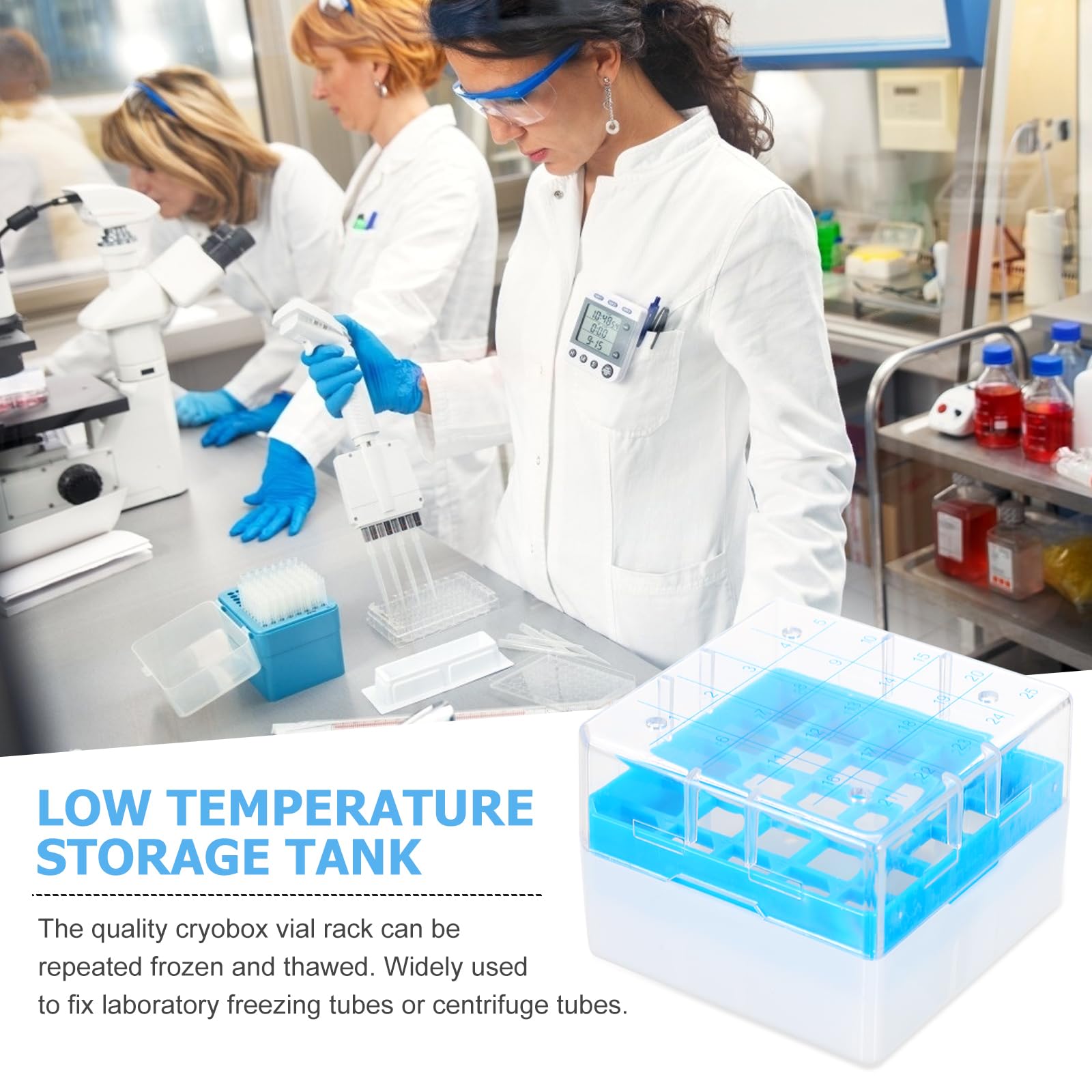 iplusmile Polycarbonate Freezer Boxes 25- grids Freezing Cryovial Storage Box Polycarbonate CryoBox Vial Rack Microcentrifuge Tube Box