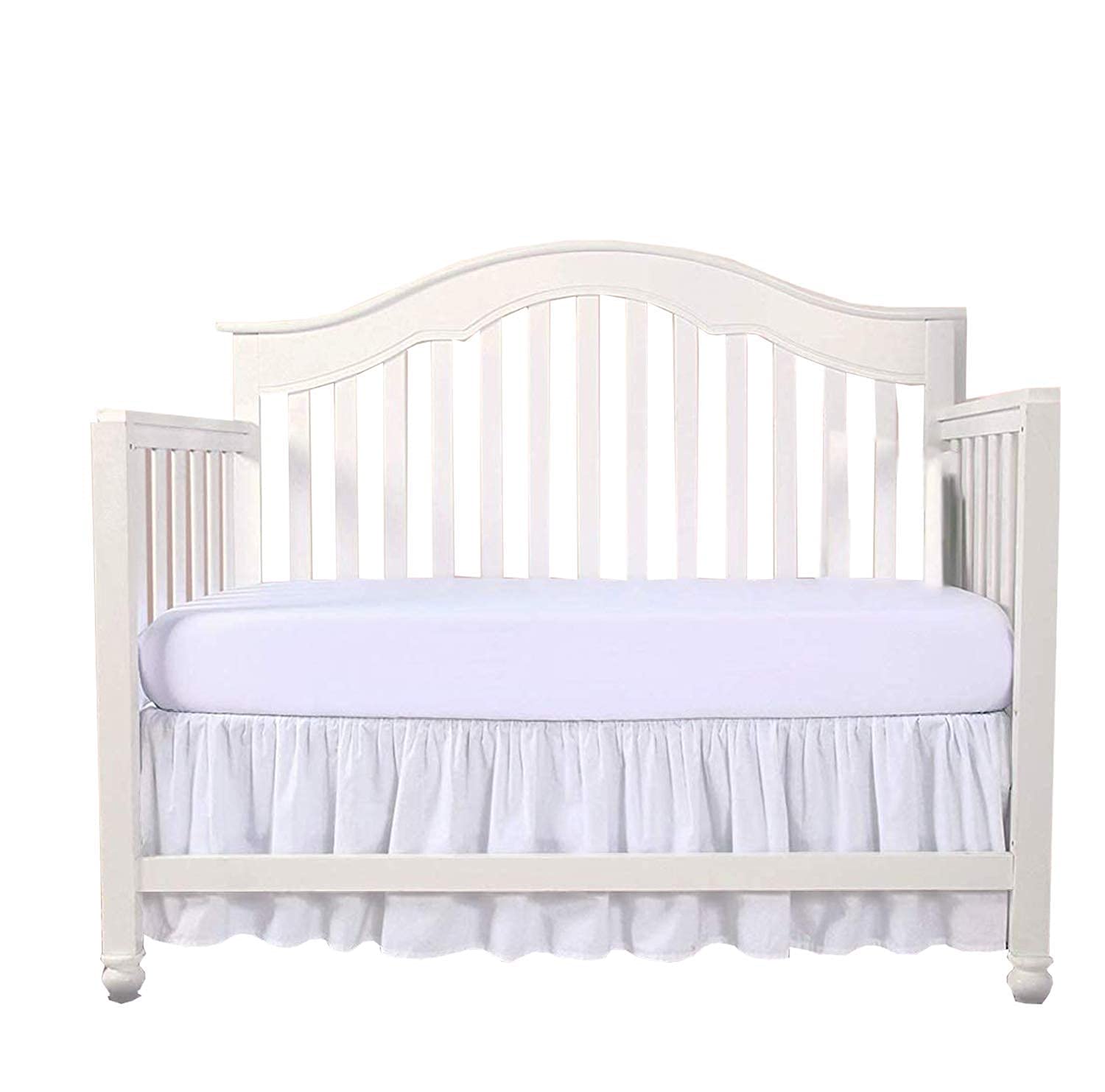 White Crib Bed Skirt- Perfect for Nursery Crib for Boys & Girls with a 14" Drop and Size 28x52