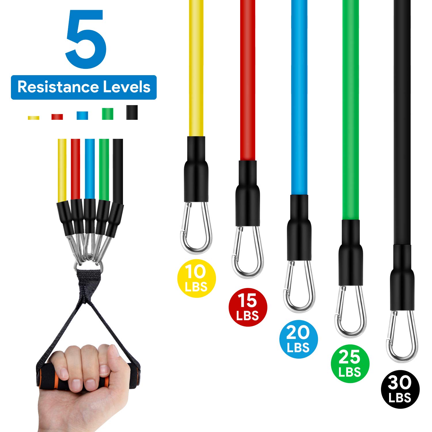 11 Pack Resistance Bands Set, Portable Home Workouts Accessories, Exercise Bands with Door Anchor, Handles, Legs Ankle Straps for Resistance Training, Physical Therapy, Yoga, Pilates