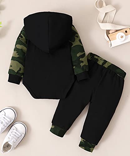 Newborn Baby Boy Clothes,Camo Fall Winter Outfits Clothing Black 0-3 months
