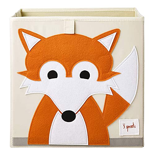 3 Sprouts Large 13 Inch Square Children's Foldable Fabric Storage Cube Organizer Box Soft Toy Bin 2 Piece Bundle with Blue Cat and Orange Fox Designs