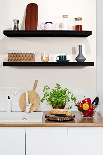 Annecy Floating Shelves Set of 2, 36" L x 6.8" D Black Floating Shelves for Wall Storage,Soild Wood Floating Shelf for Bathroom, Living Room,Kitchen,Rustic Shelves for Wall Décor