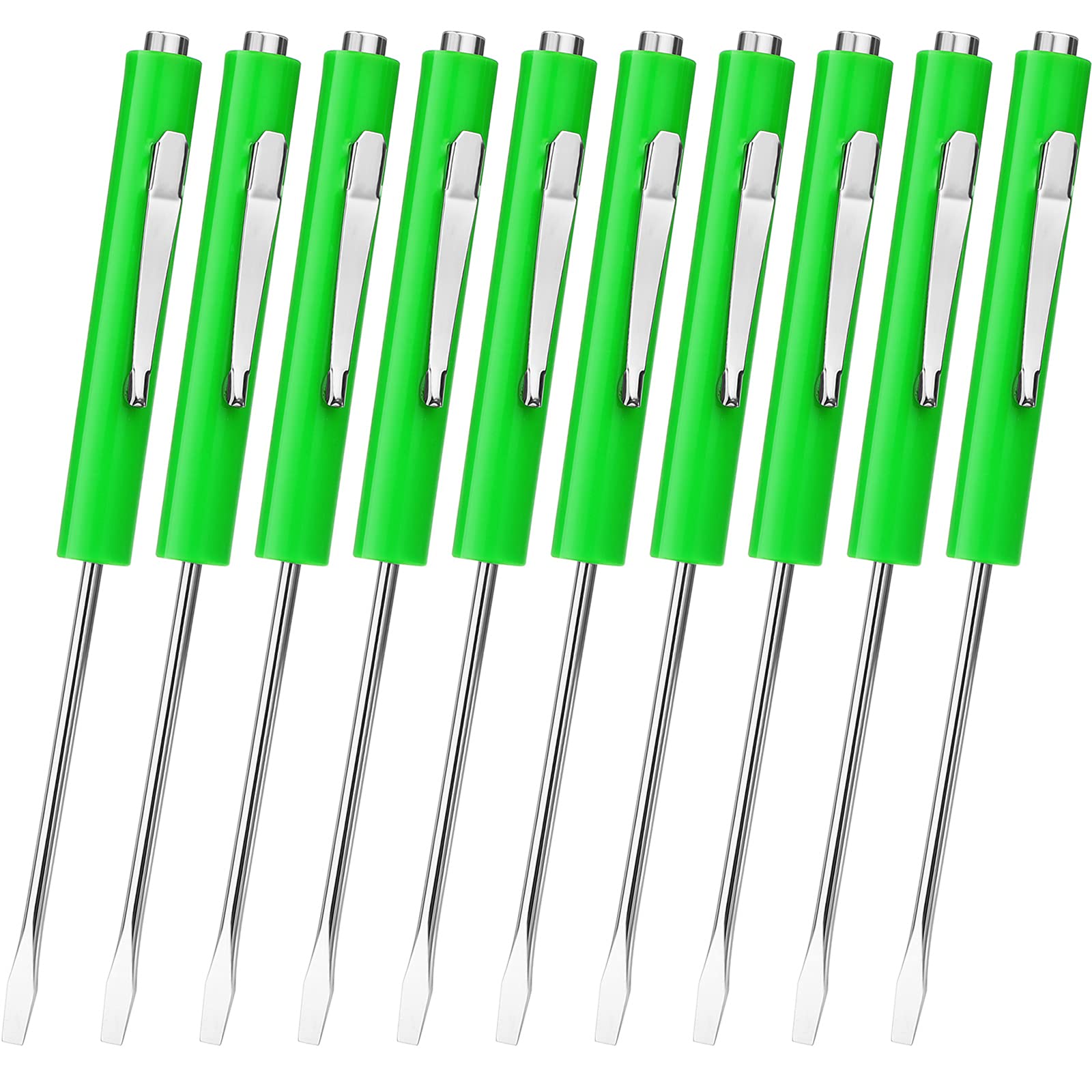 10 Pieces Pocket Screwdriver Mini Tops And Pocket Clips Pocket Screwdriver Magnetic Slotted Pocket Screw Driver with A Single Blade Head for Mechanical, Electrician (Green)