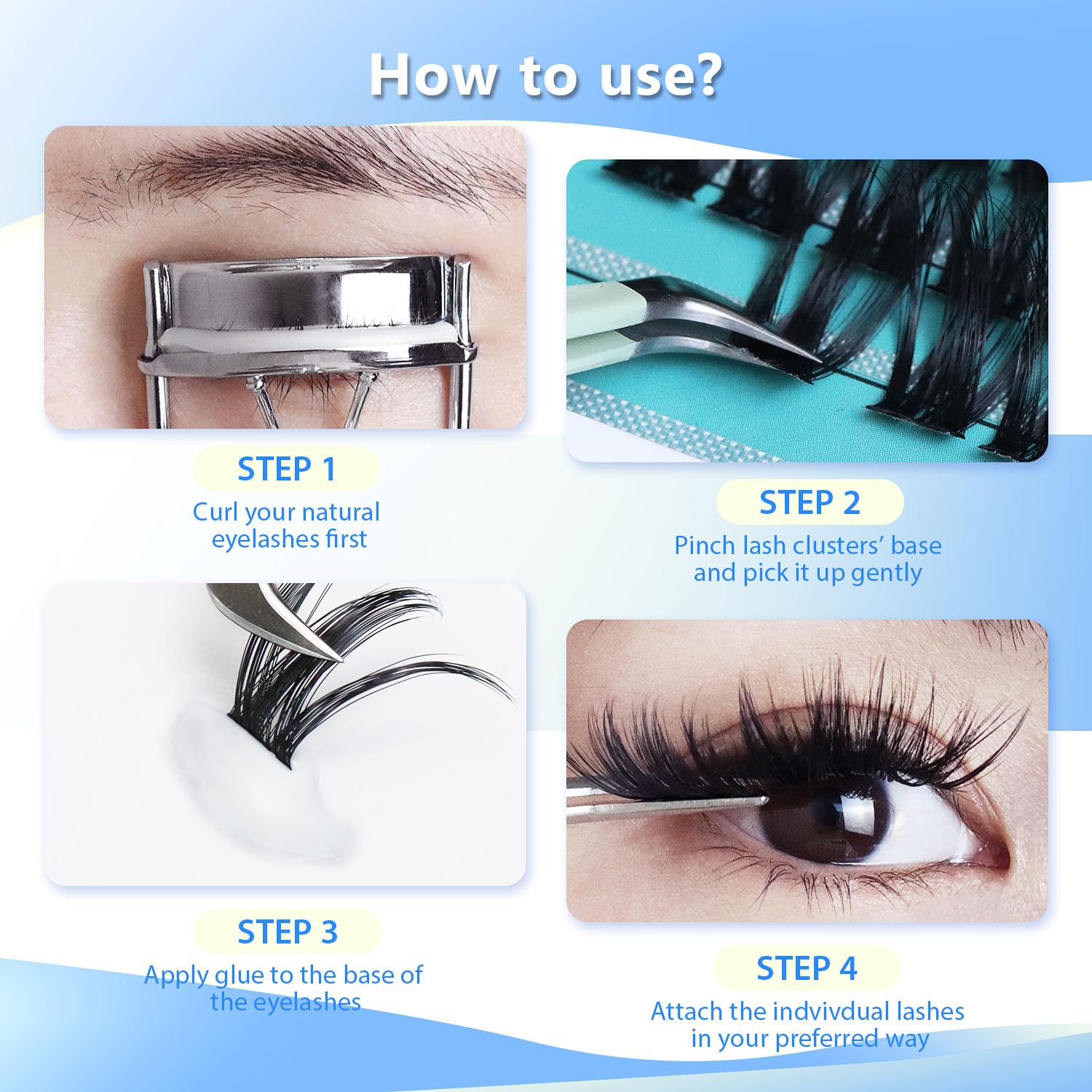 Hannahool 120pcs D Curl Individual Wide Stem Cluster DIY Eye Lashes Extensions Mixed 10-12-14-16mm/14-16-18mm/12-14-16mm Makeup Dramatic Volume Lashes (mixed 10-12-14-16mm)