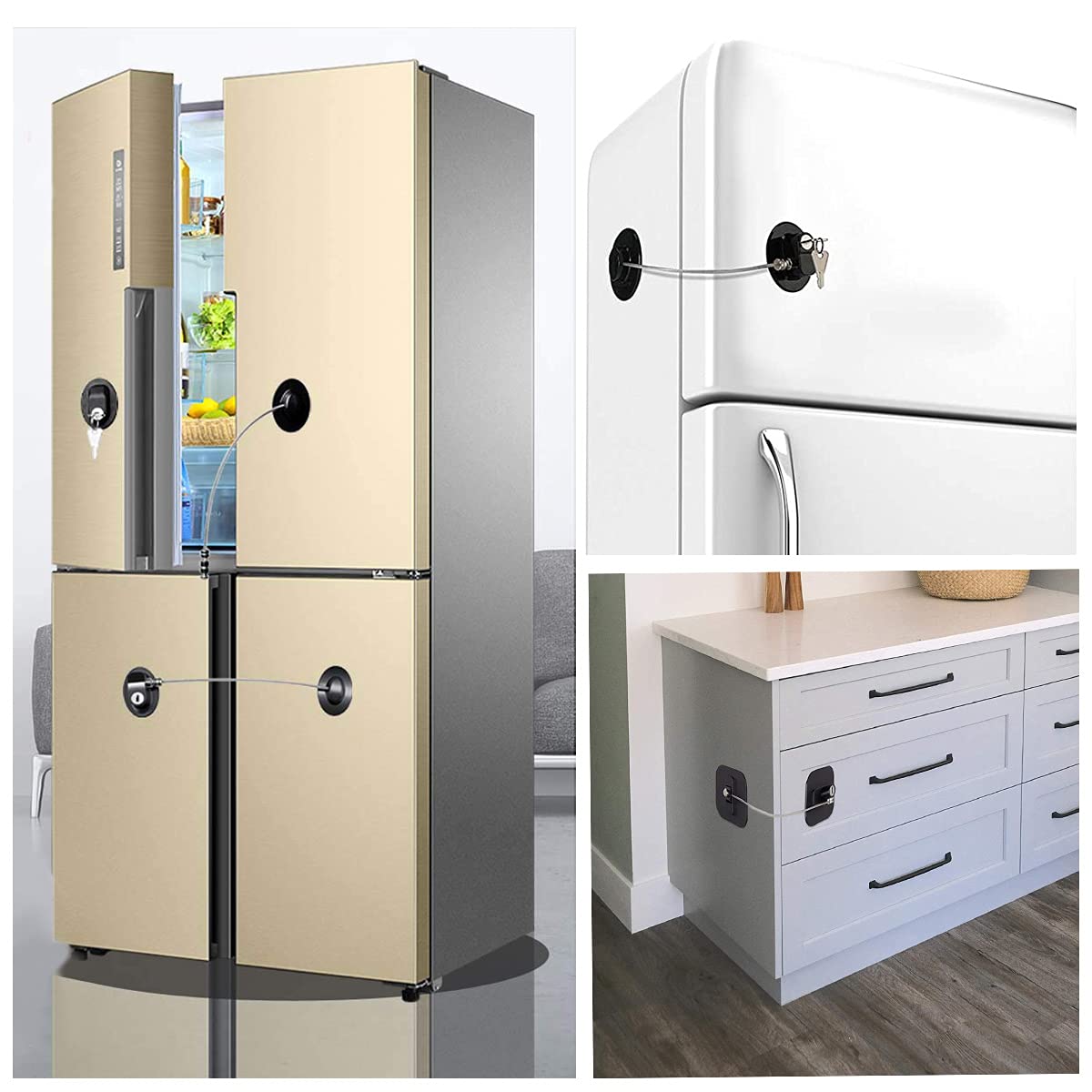 2 Pack Child Proof Refrigerator Locks with 4 Keys - Freezer Door Safety Locks - Super Strong Adhesive No Drilling - for Fridge, Washer, Cabinet, Drawer, Window and More