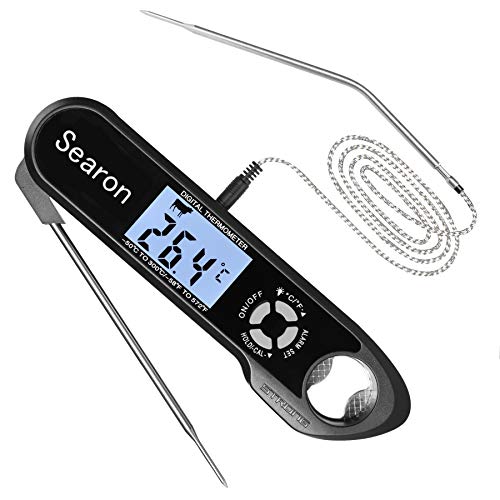 Searon Digital Meat Thermometer, Dual Probe Food Thermometer, 2-4S Instant Read Backlight Waterproof for Cooking Kitchen Oven Safe BBQ Grilling Smoker Baking Turkey