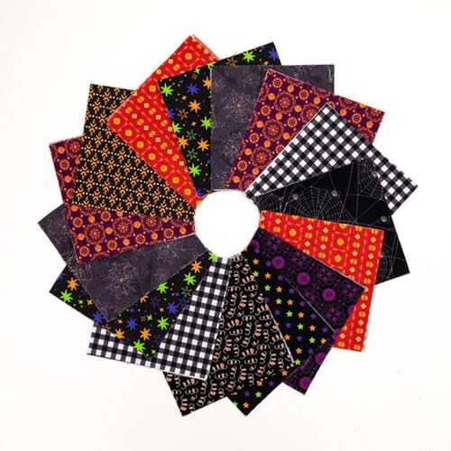 100 Pcs Fabric Strips Cute, Beautiful 100% Cotton Fabric Quilt, Width 5 inch Length 5 inch, Gift Halloween Basics pre-Cut Charm Pack Squares, DIY Blanket