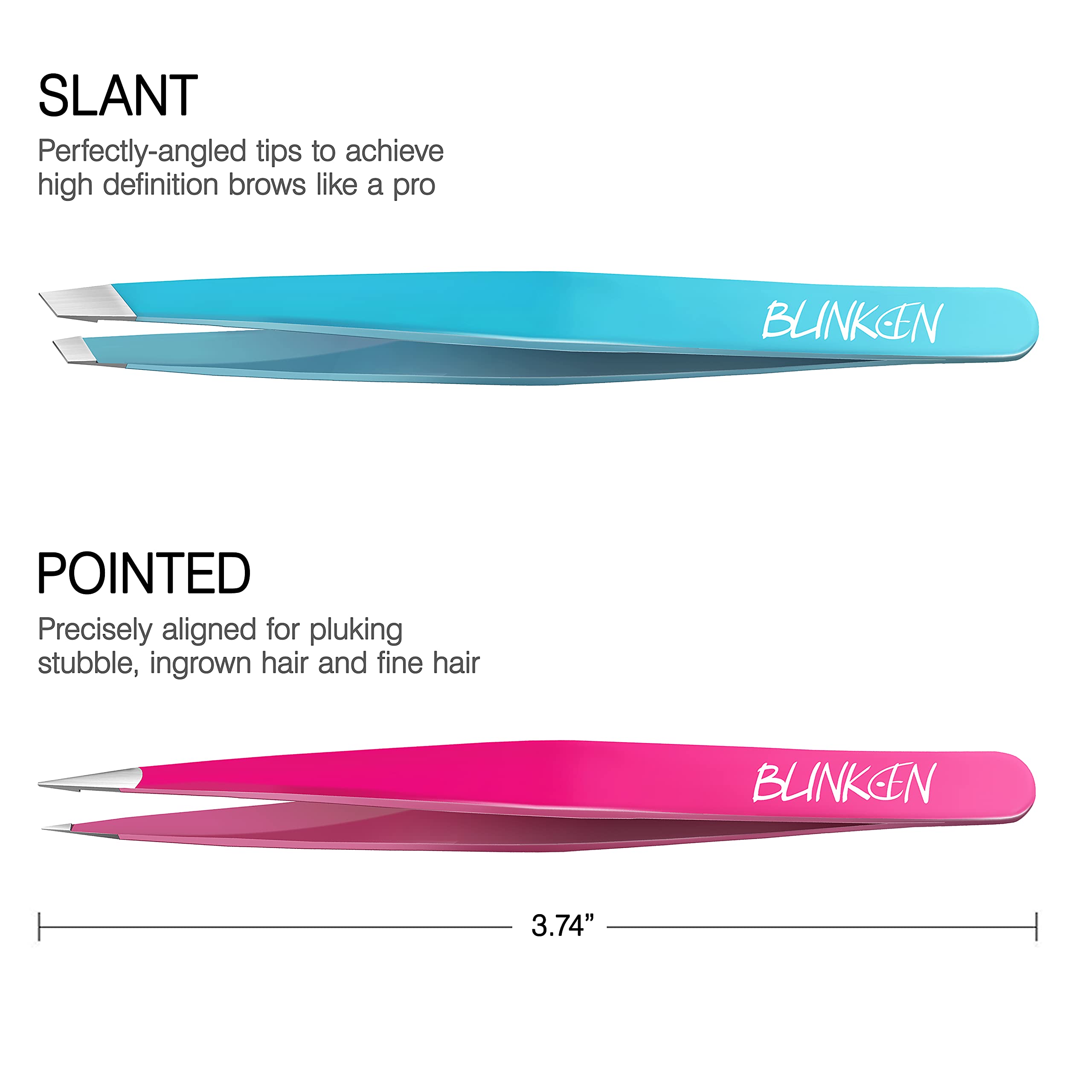 Tweezers for Eyebrows,Blinkeen 2 Pack Tweezer Set,Precision Tweezers for Ingrown Hair/blackhead/craf/splinter,Professional Eyebrow Tweezers.