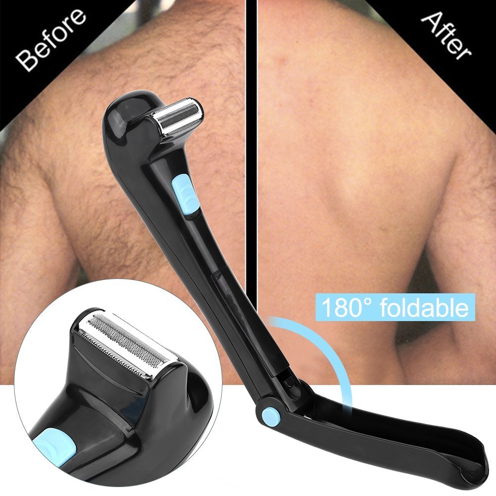 Electric Back Hair Shaver, 14.7 inch Foldable Handle Battery Powered (Batteries Not Included) Painless Body Groomer for Men, Do It Yourself