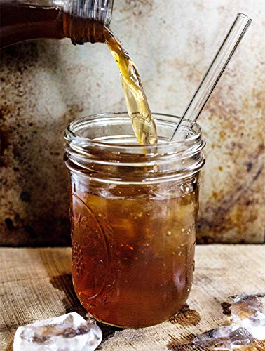 10 Pack Glass Straws, Reusable Glass Drinking Straws, With 10 Straight Smoothie Straws and 2 Cleaning Brush, Reusable Straws For Coffee, Tea, Wine, Juice, Smoothies, Frozen Drinks (8x200mm)