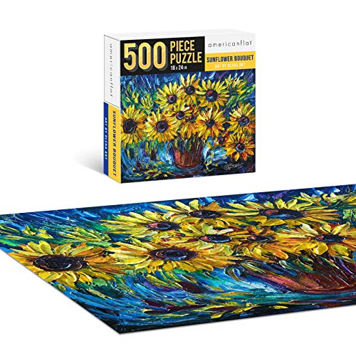 Americanflat 500 Piece Sunflower Puzzle, 18x24 Inches, Sunflowers Art by Olena Art