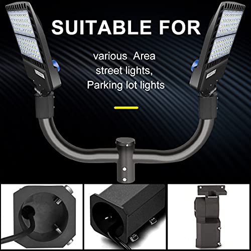 2 Pack Bundle 1 Pack LEDMO Double Bullhorn Bracket for LED Parking Lot Light 180 Degree Mounting Bracket Round Pole for Dusk to Dawn Outdoor LED Shoebox Area Light Street Light Stadium Light