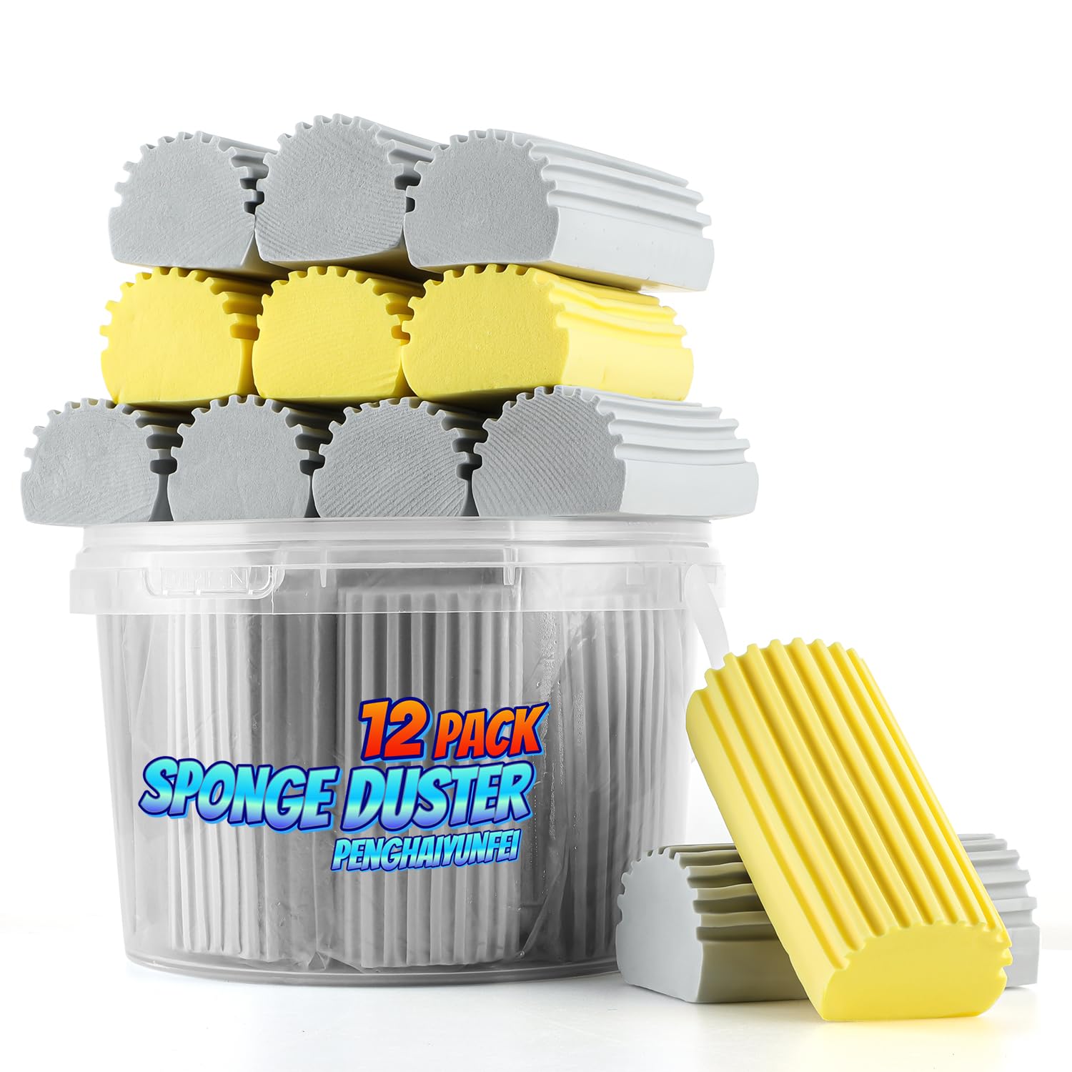 12-Pack Damp Clean Sponge Duster,Magic Sponge Eraser for Household Cleaning,No Dust Flying.Reusable Dusters Cleaning Supplies for Housekeeping,Blinds,Baseboards,Window Track,Glass,Vents.