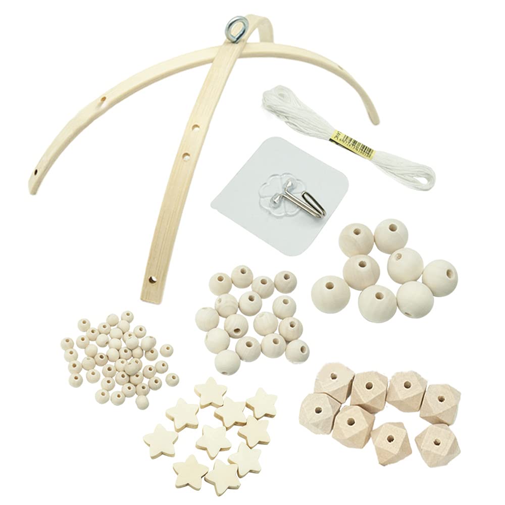 LOOGOOL DIY Baby Mobile Kit Natural Wood Bed Bell Wind Chime Baby Bedroom Ceiling Mobiles Toys Newborn Gift (Star)