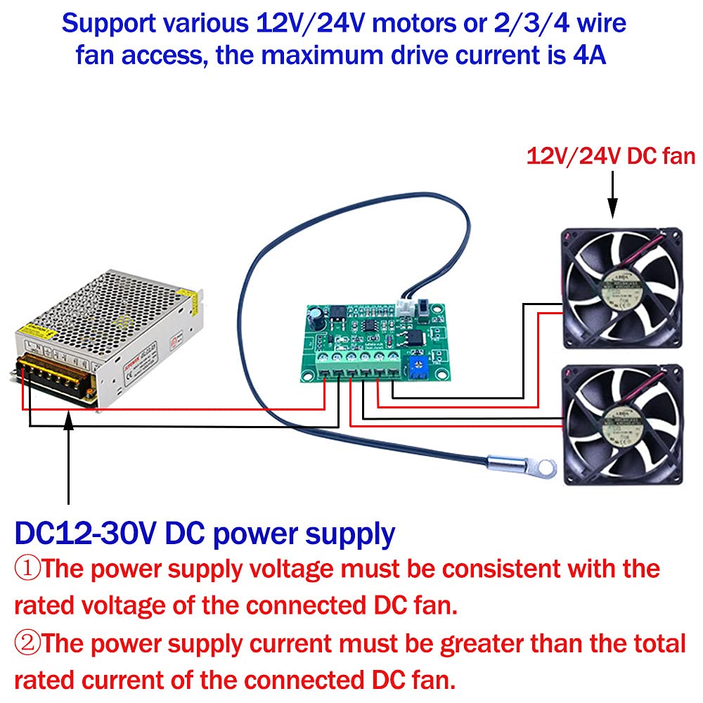 Abovehill PWM Fan Speed Controller, Adjustable Temperature Control Module 2A with Temperature Sensor for 12V/24V DC Fan