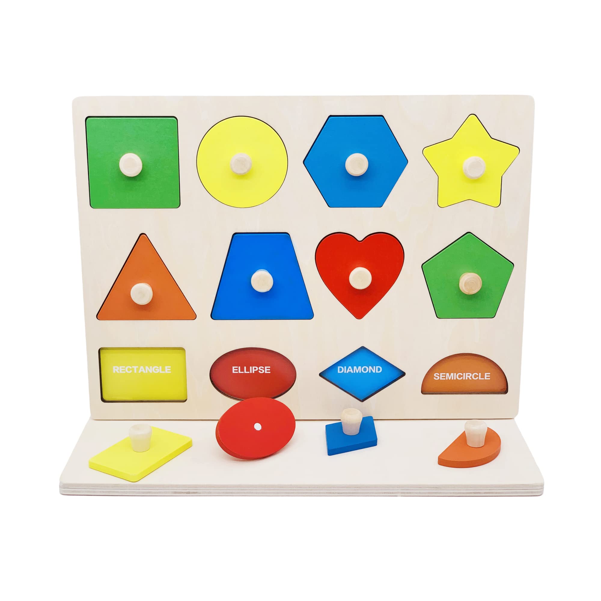 12 Block Montessori Toys,Shape Puzzles, Wooden Baby Puzzles for 1+ Year Old Toddlers or 1-3 Years Babies