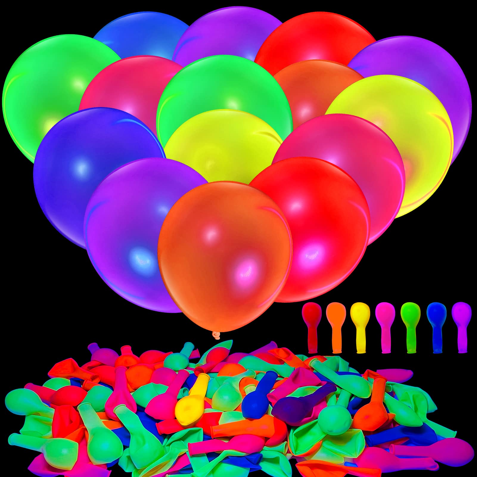 100 Pcs Neon Balloons, 12”UV Colorful Blacklight Balloons Glow in the Dark Luminous Helium Latex Balloon for Birthday, Wedding, Neon Party, Glow Party Decorations Supplies