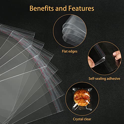 240Pcs Self Sealing Cellophane Bag 3x5 Inches 1.4 Mils Small Clear Plastic Bags Reusable Self Adhesive OPP Bags for Candy, Bakery Cookie, Treat, Jewelry, Cards