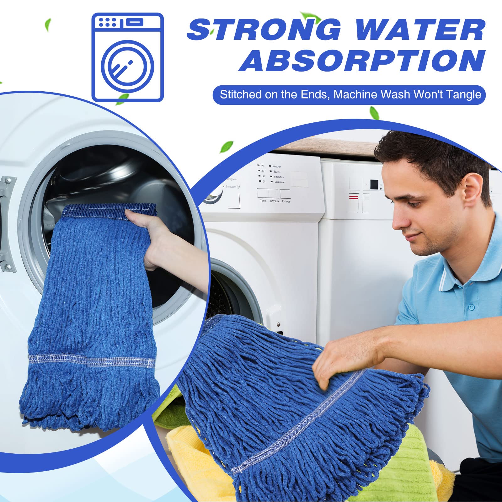 16 Pack Commercial Mop Head Replacements Looped End Wet Mop Head Heavy Duty Mop Heads Cotton String Mops Blue Industrial Cleaning Mop Head Refills for Commercial Industrial Home Cleaning