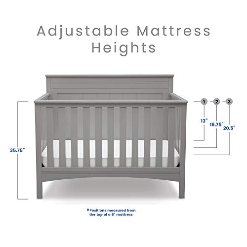 Delta Children Fancy 4-in-1 Crib, Grey + Serta Perfect Slumber Dual Sided Recycled Fiber Core Crib and Toddler Mattress (Bundle)